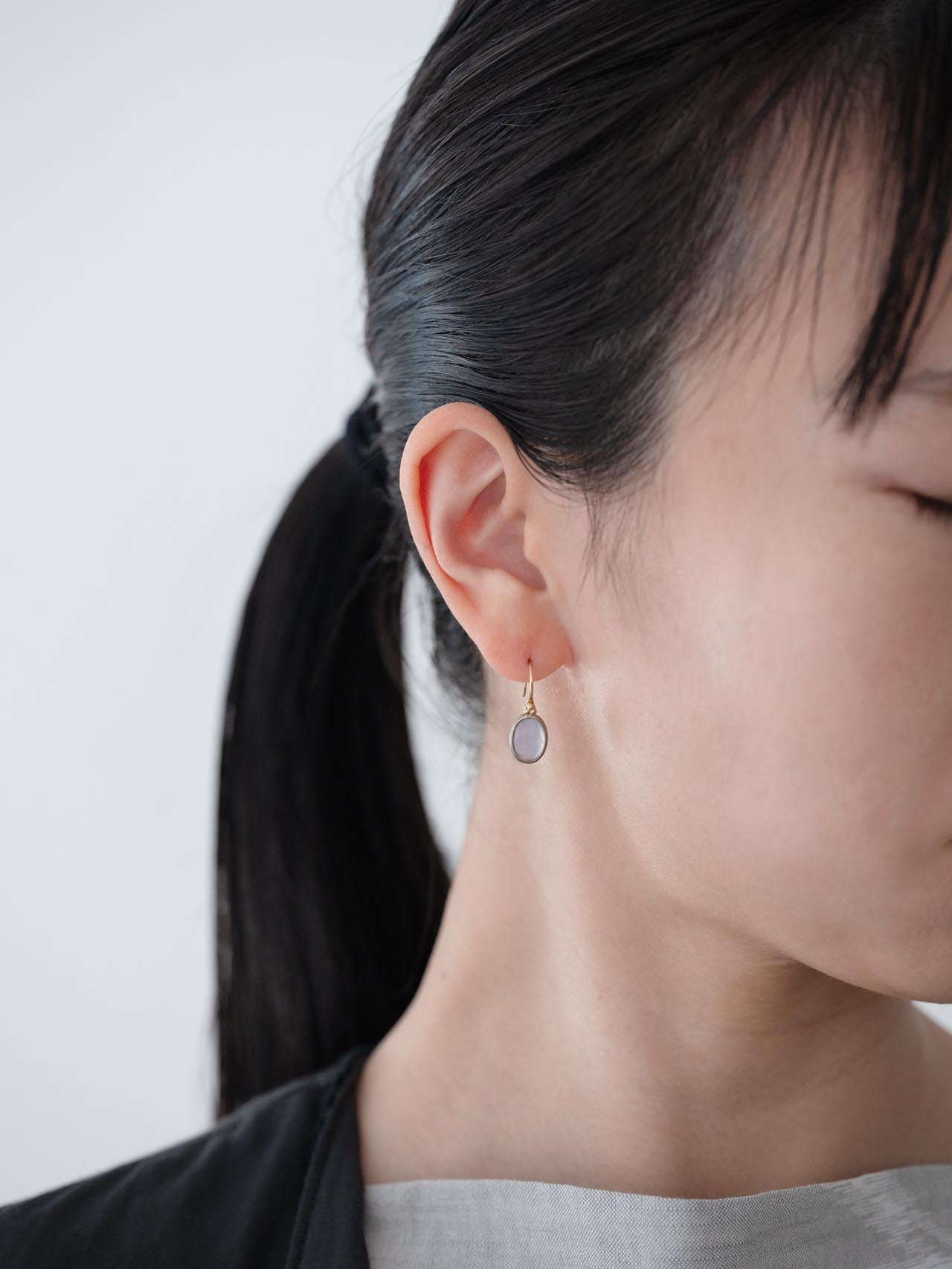 Chalcedony oval hook pierce S - 灰青 - – MEDERU